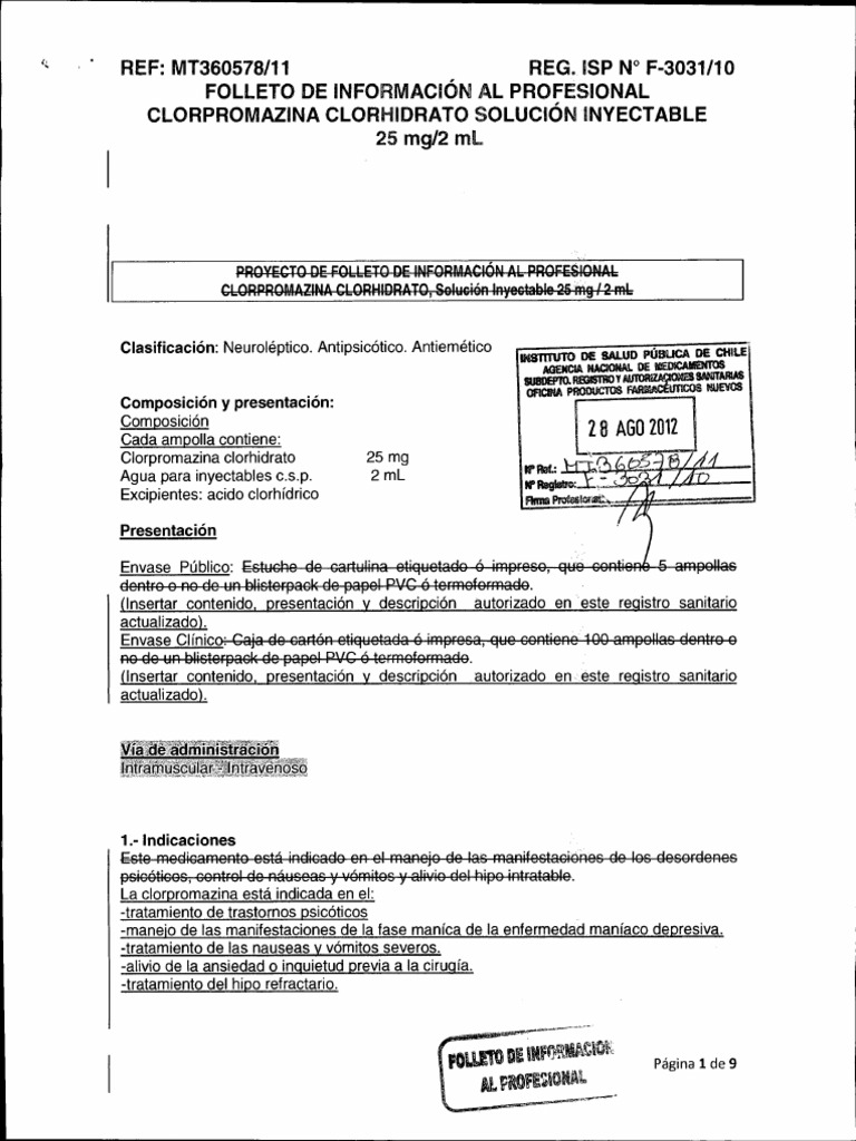 CLORPROMAZINA CLORHIDRATO SOLUCIÓN INYECTABLE 25 mg en 2 mL | PDF