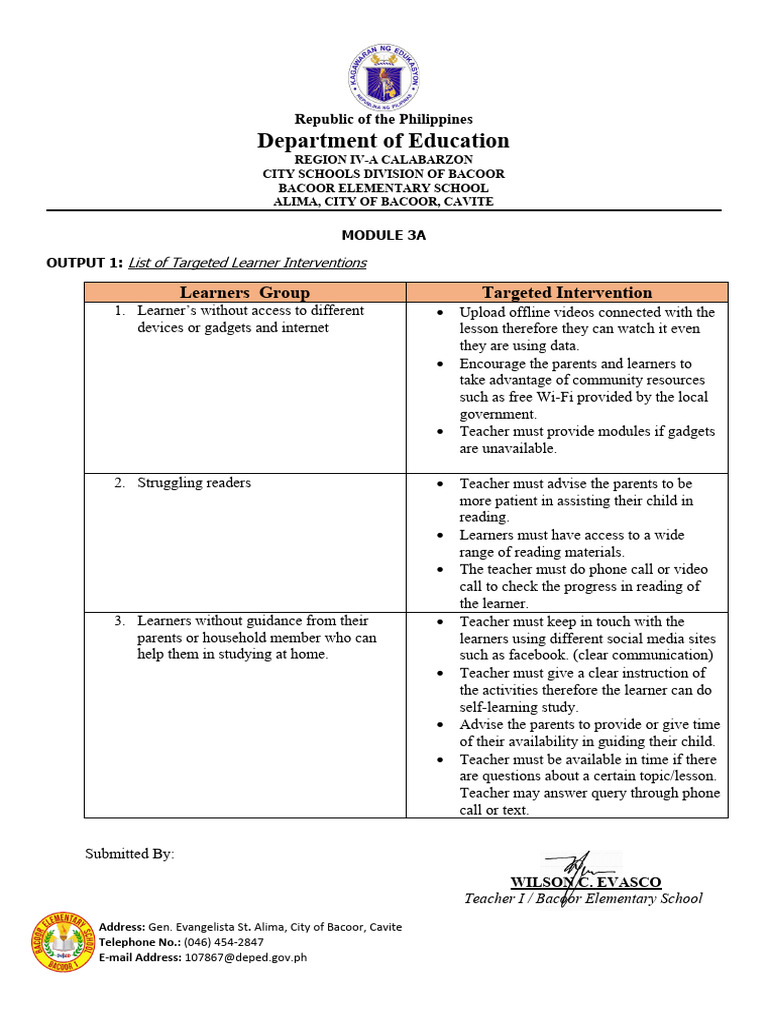 Output 1 For Module 3a | PDF | Teachers | Telephone