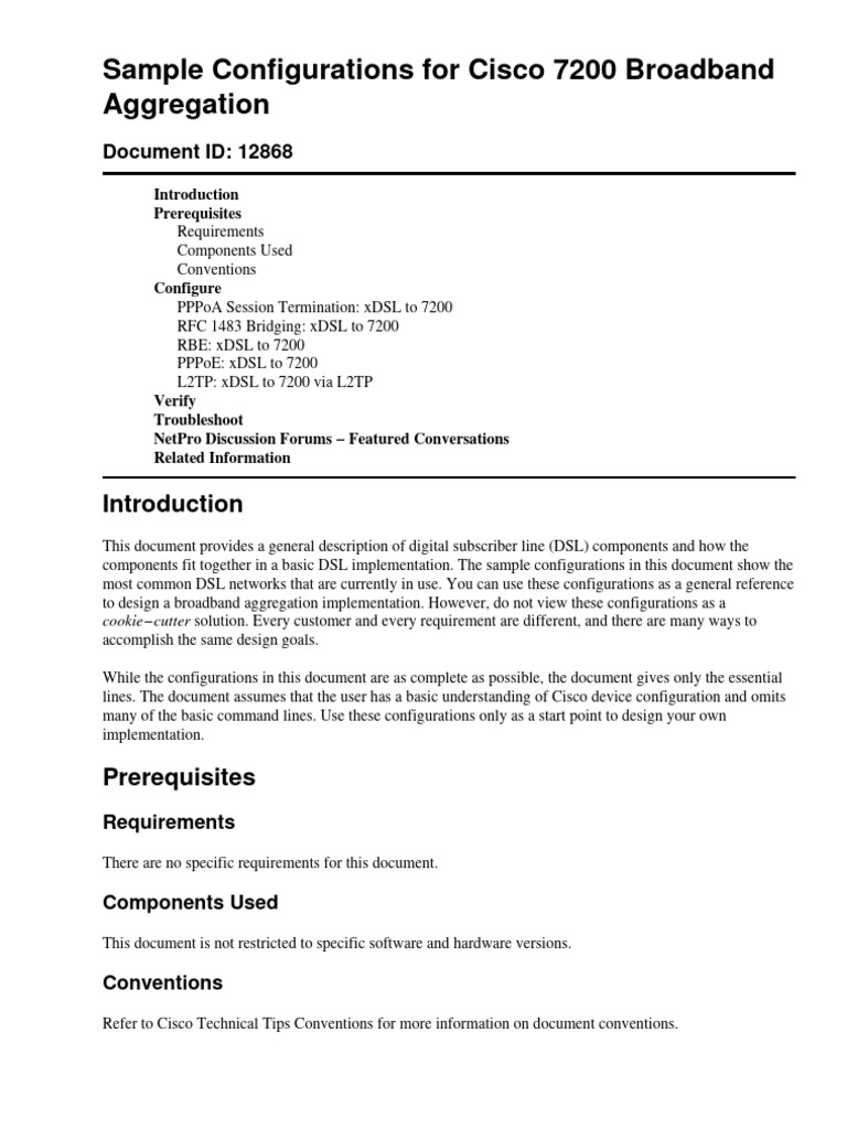 Sample Configurations For Cisco 7200 Broadband Aggregation | PDF ...