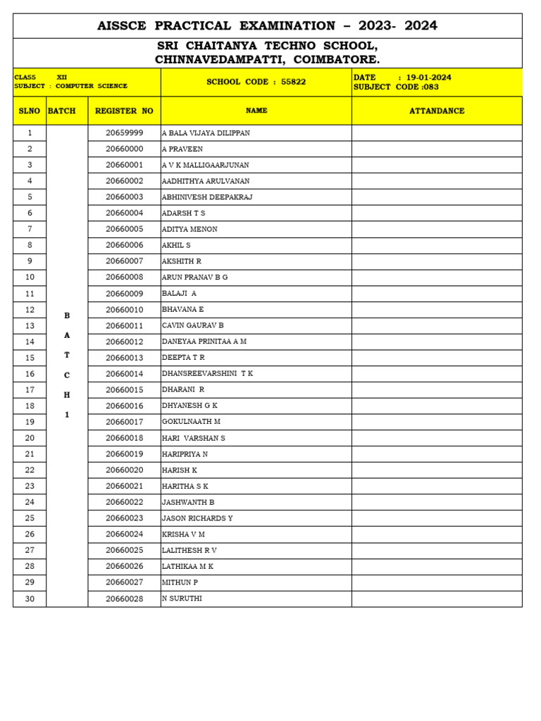2023-2024 Practical Final Student Batchs | PDF
