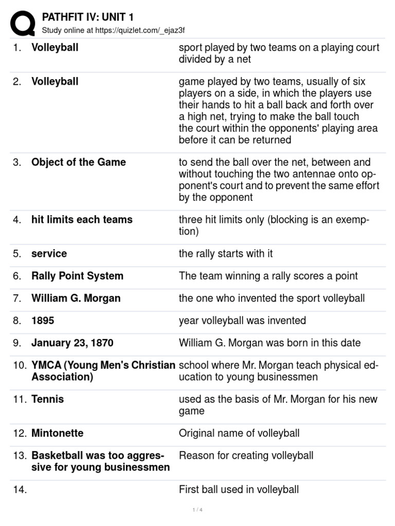 Pathfit 4 Unit 1 | PDF | Volleyball | Games Of Physical Skill
