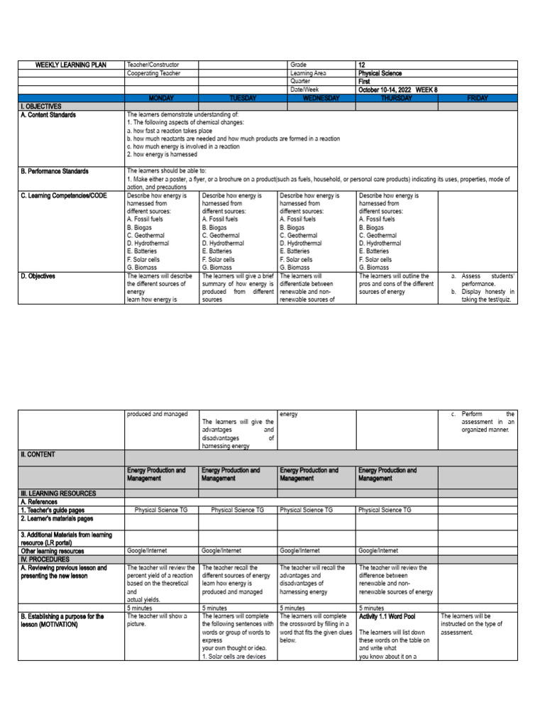 Physical Science DLP Q1W7 | PDF | Learning | Fuels