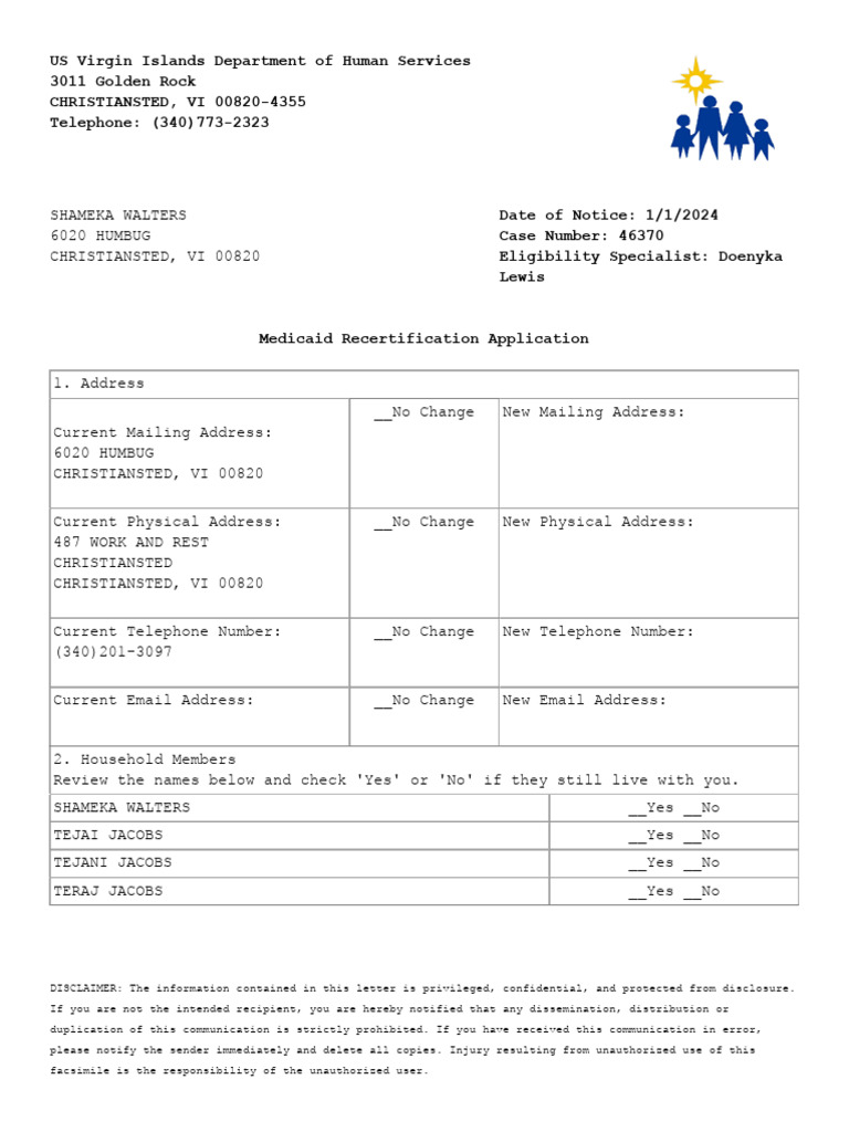 Medicaid Recertification Form VI | PDF | Medicaid | Insurance