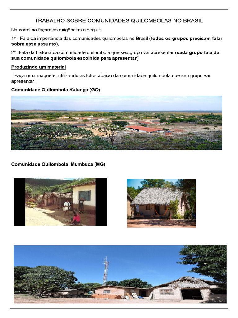 Comunidade Quilombola Trabalho 7º Ano | PDF