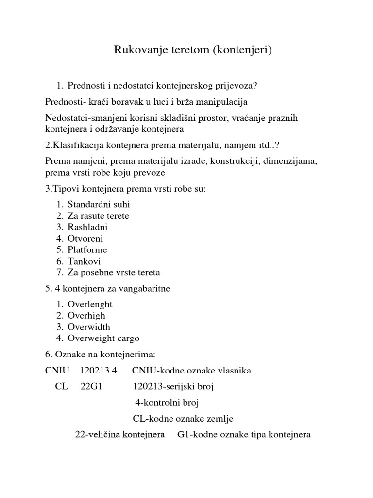 Rukovanje Teretom (Kontenjeri) | PDF