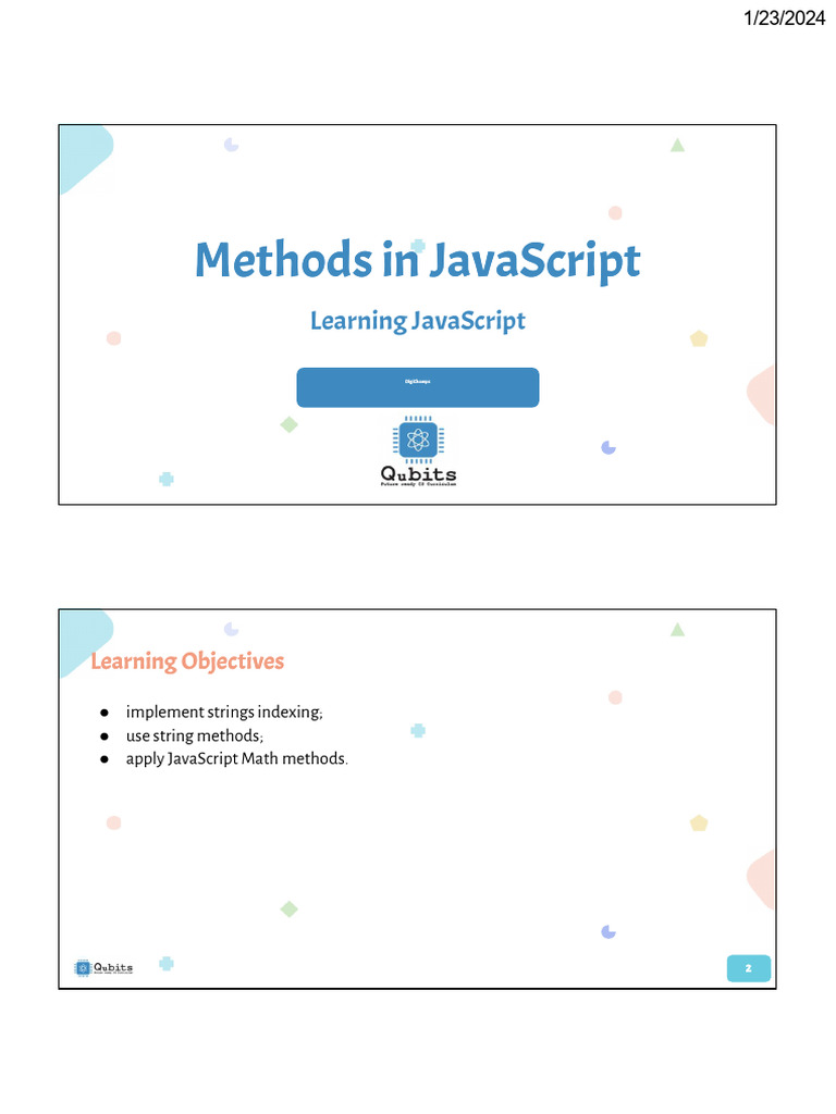 Methods In Javascript Pdf String Computer Science Java Script