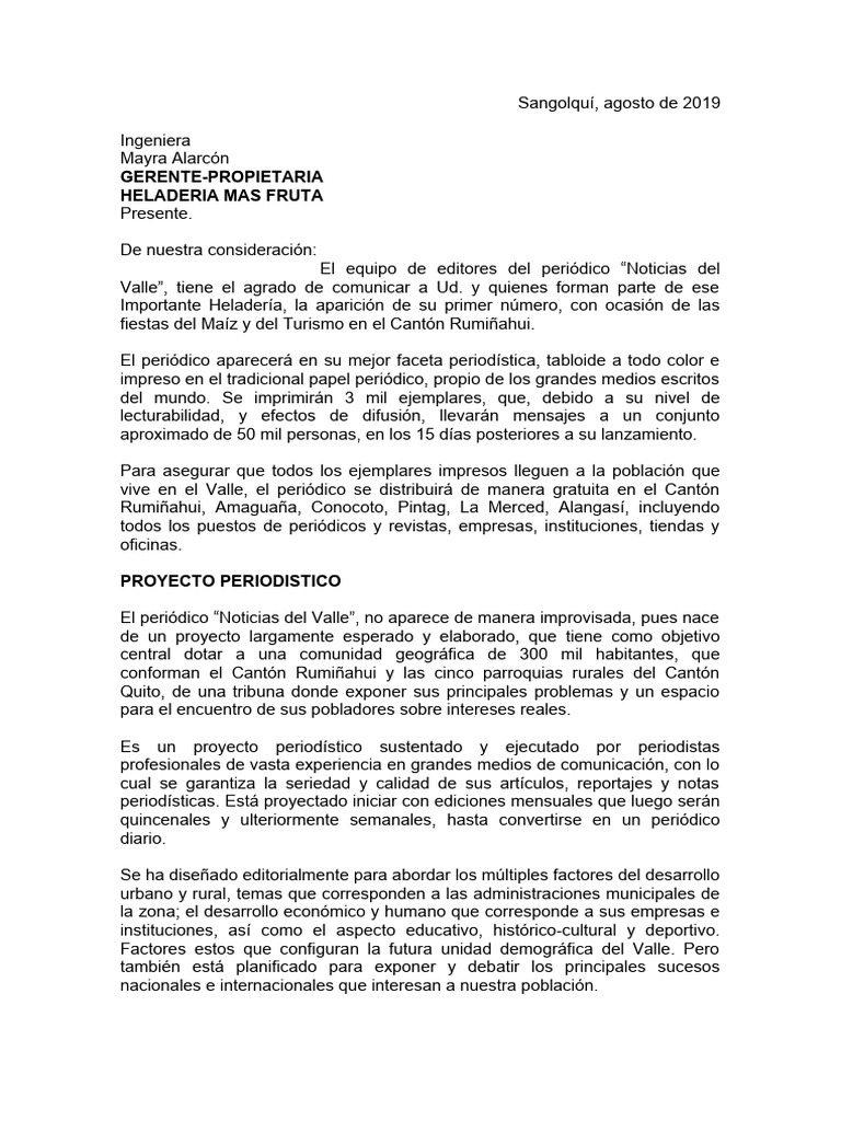 Carta Publicitaria | Descargar gratis PDF | Periódicos