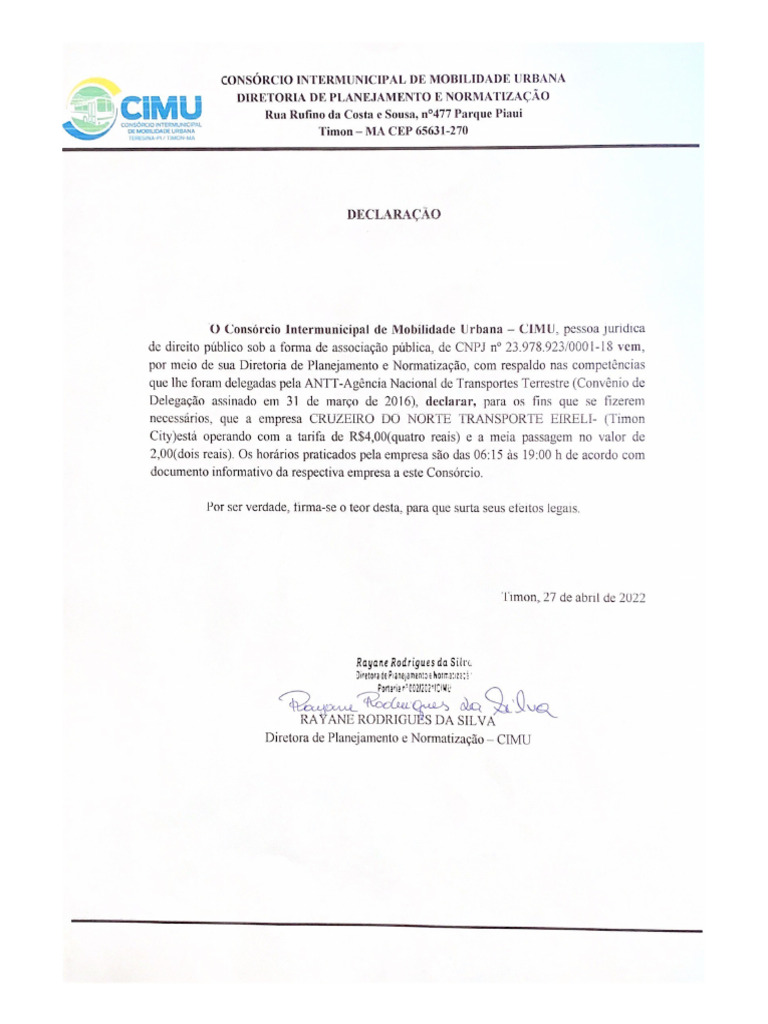 Declaração Cimu | PDF