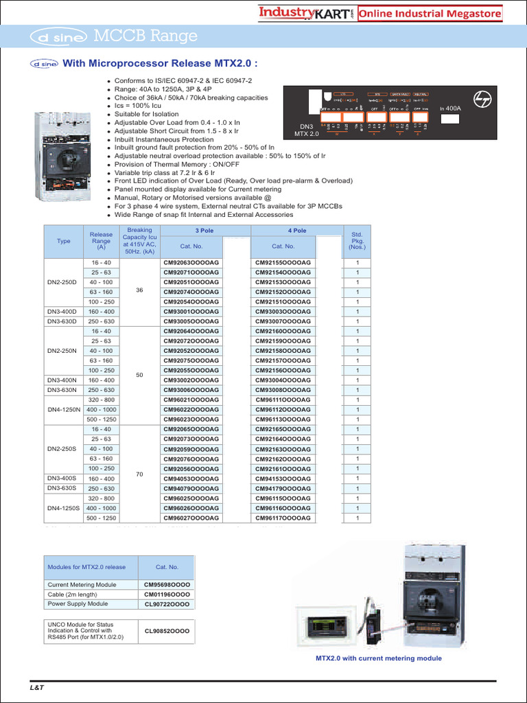 Mccb With Microprocessor Release Mtx2 0 Pdf Electricity Electrical Components