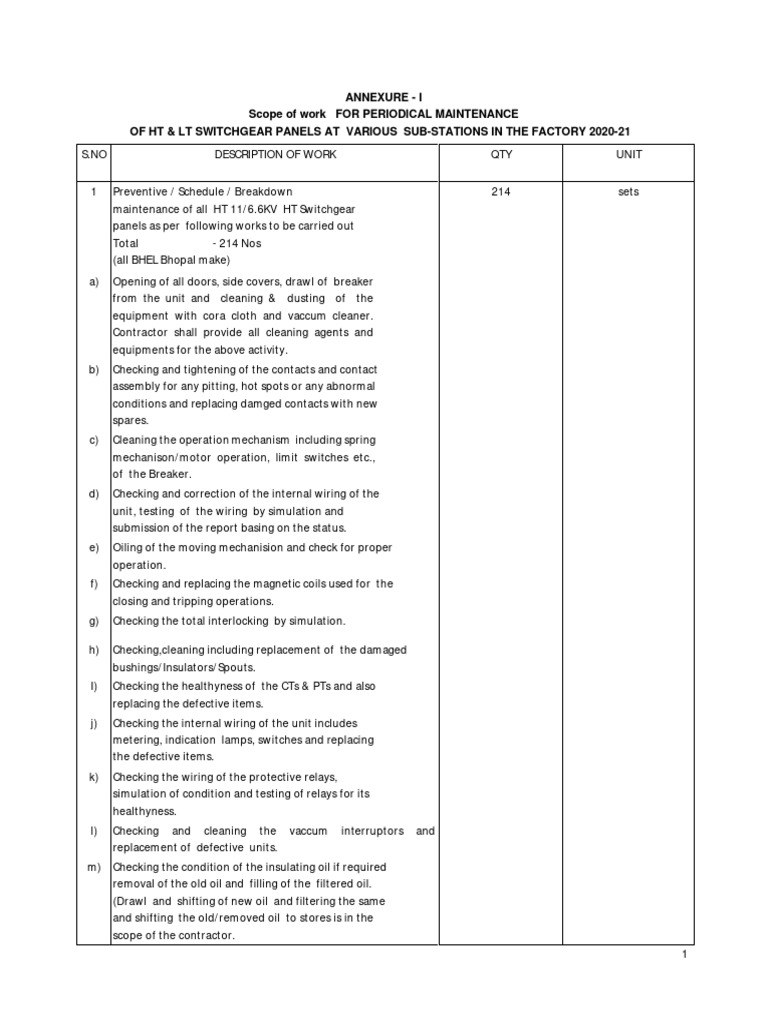 HT & LT Switchgear Maintenance Plan | PDF | Electricity | Electrical ...