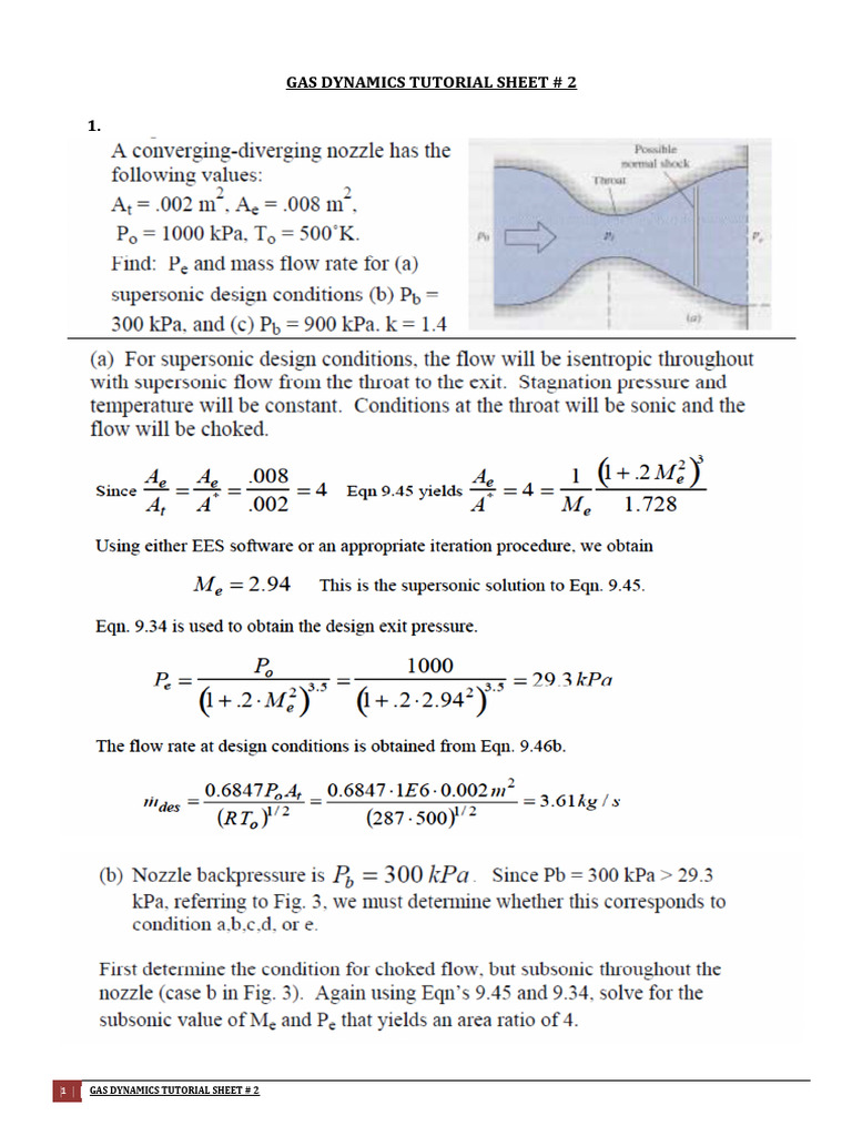 Gas Dynamics Tutorial Sheet 2 | PDF