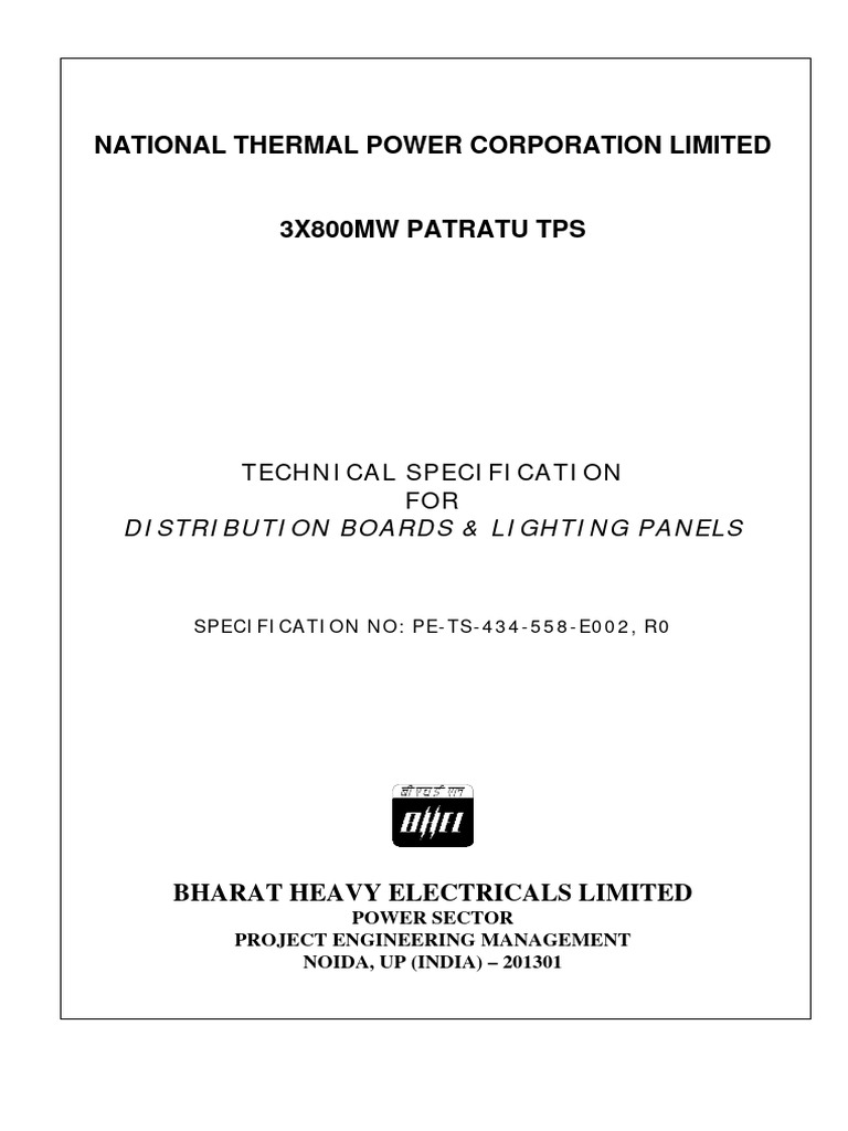 BHEL - Technical Specification AC Distribution Boards | PDF | Transformer | Fuse (Electrical)