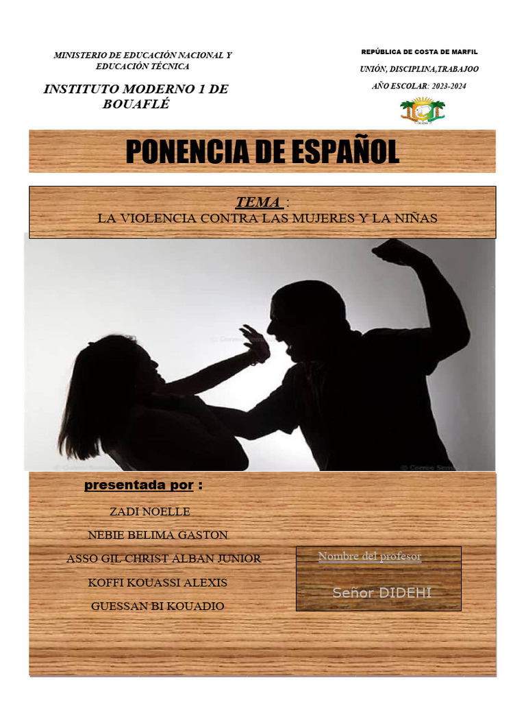 page de espagnol VIOLENCIA CONTRA MUJERES Y NINAS | PDF
