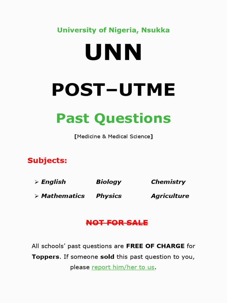 UNN Post-UTME Past Questions Guide | PDF | Chlorine | Capacitor