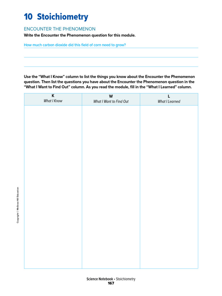 10.1 Science Notebook (Answer Key) | PDF | Stoichiometry | Mole (Unit)