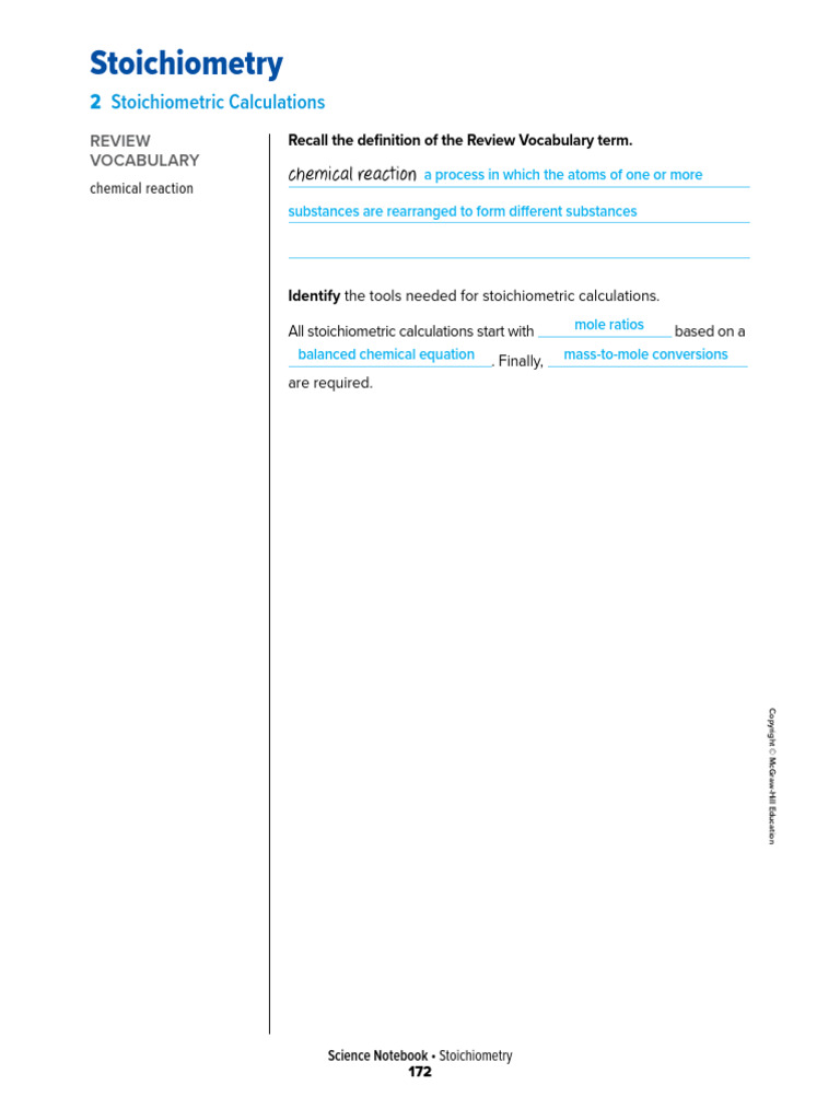 10.2 Science Notebook (Answer Key) | PDF | Stoichiometry | Mole (Unit)