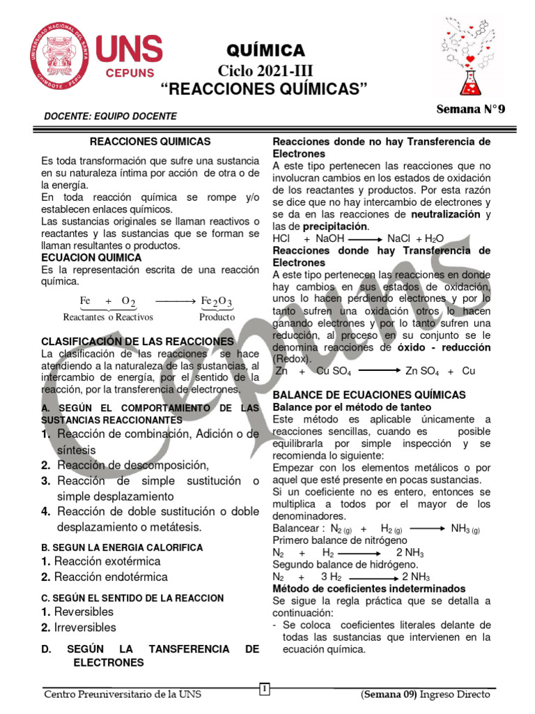 Quimica Semana 9 2021-III | PDF | Reacciones químicas | Redox