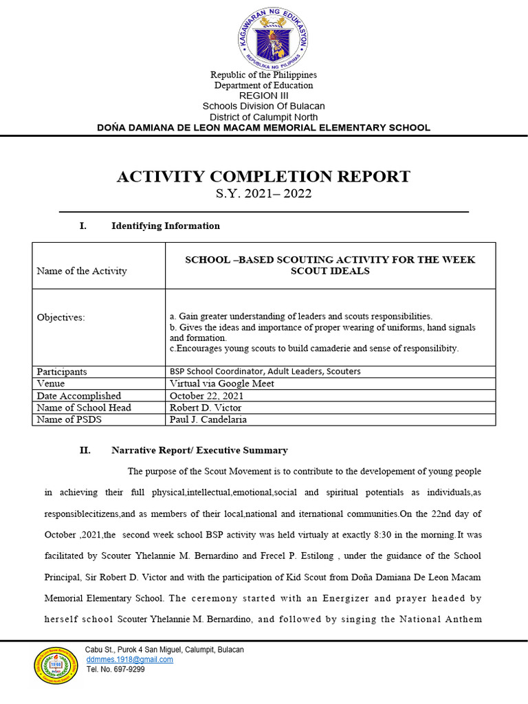 School-Based Scouting Activity Report | PDF | Scouting