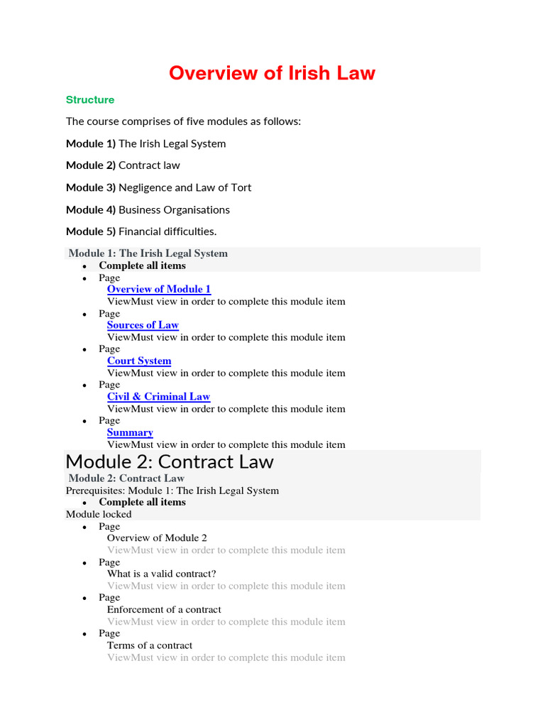 Overview of Irish Law | PDF | Law Of Agency | Tort