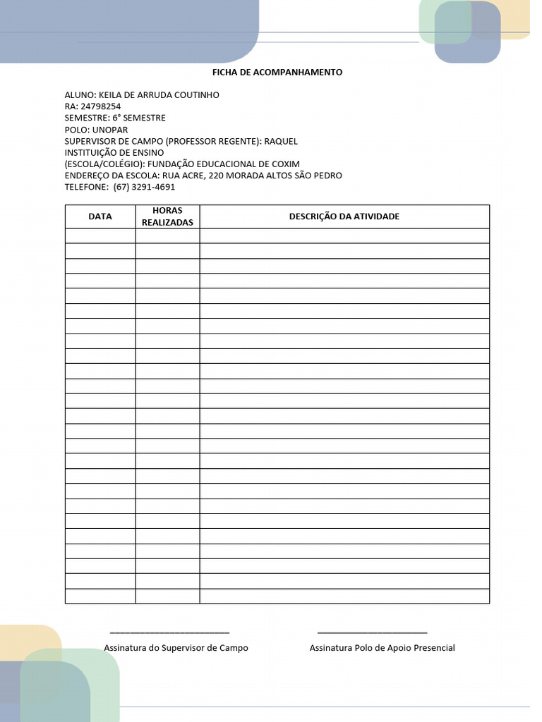 Ficha de Acompanhamento | PDF