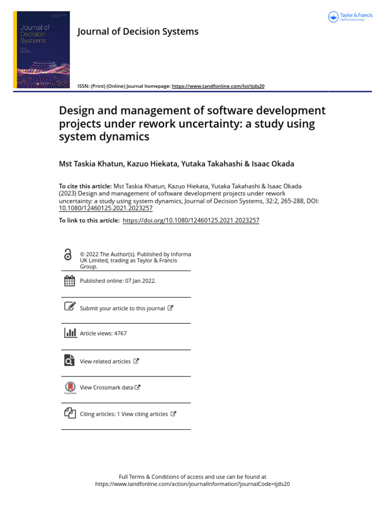 Design and Management of Software Development Projects Under Rework Uncertainty A Study Using ...