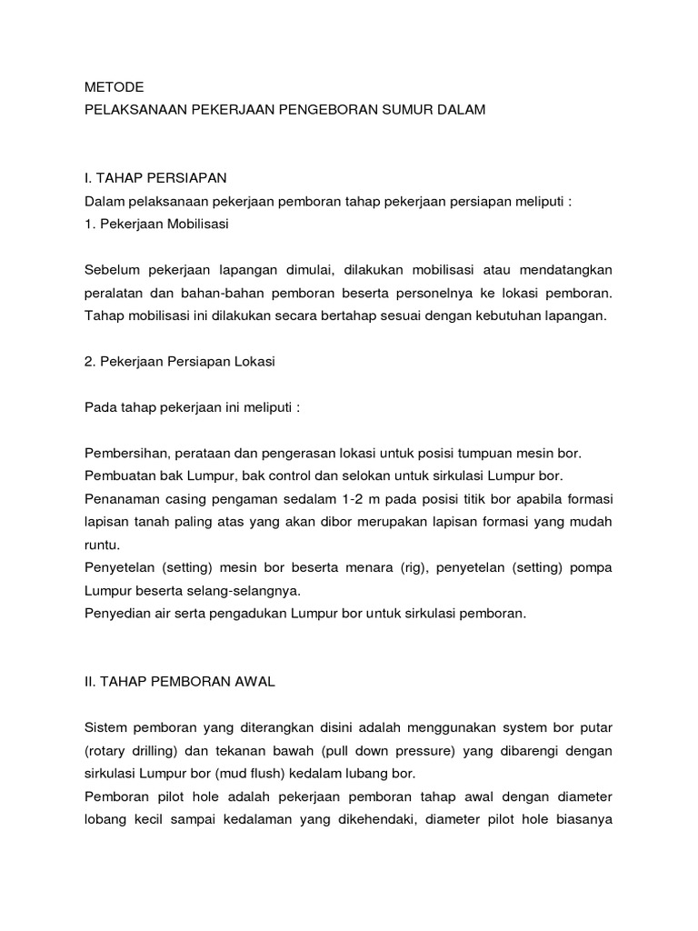 36 Metode Sumur Bor Dalam | PDF