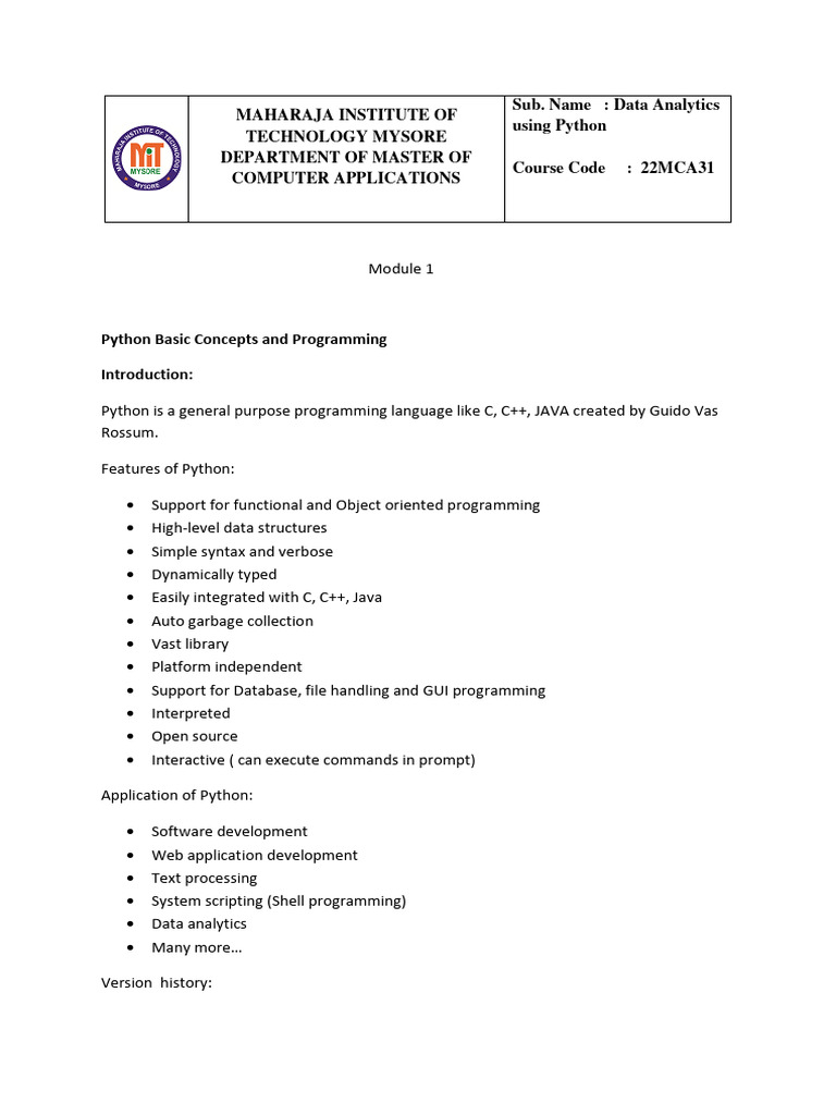 Python Module 1 Pdf Python Programming Language Variable Computer Science 