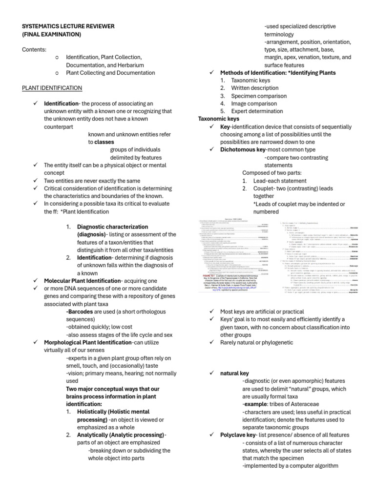 SYSTEMATICS LECTURE REVIEWER | PDF | Taxonomy (Biology) | Plants