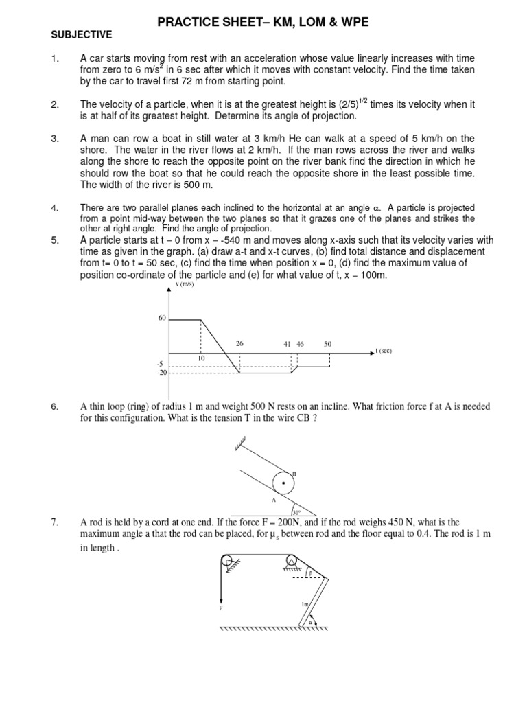 Review Practice Sheet - KM, Lom, Wpe | PDF | Force | Friction