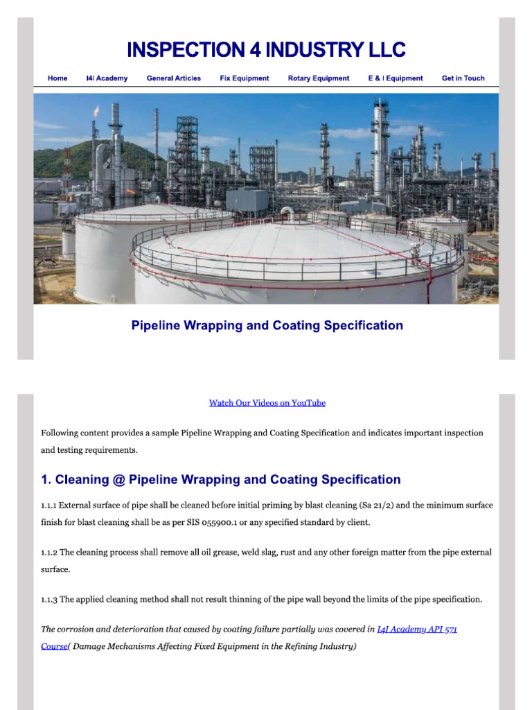 Pipe Wrapping & Coating Specification | PDF