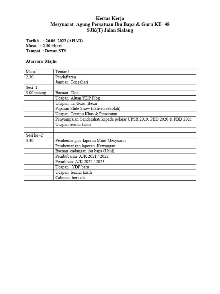 Kertas Kerja AGM 2022 | PDF