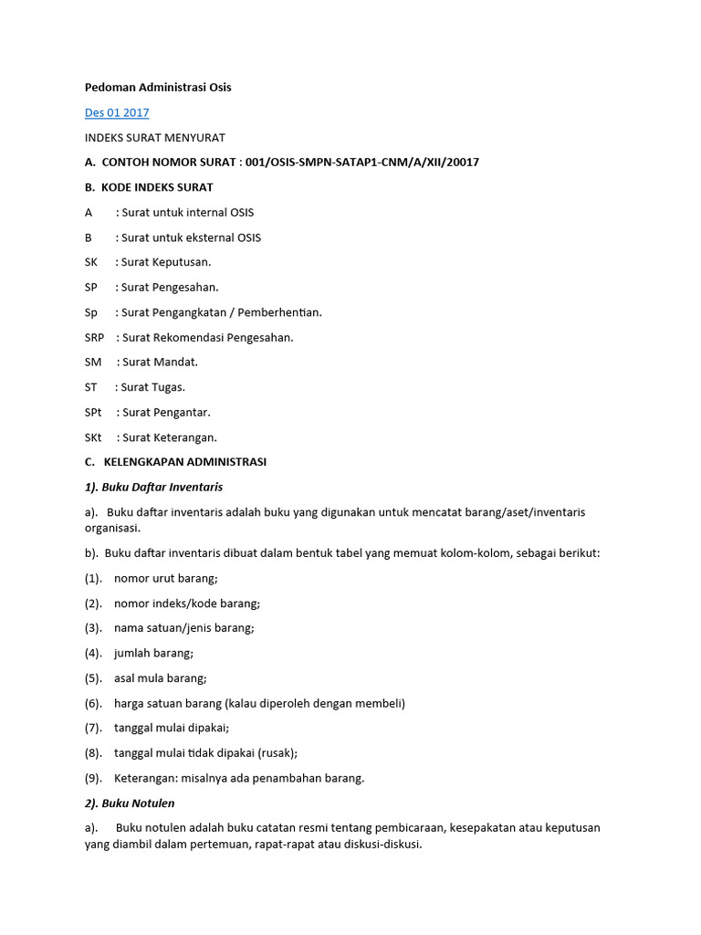 Pedoman Administrasi Osis | PDF