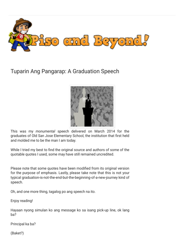 Piso and Beyond! - Tuparin Ang Pangarap - A Graduation Speech | PDF