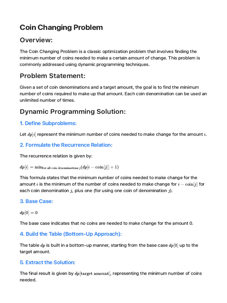 Coin Changing Problems | PDF | Dynamic Programming | Algorithms