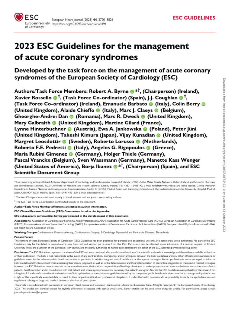 2023 ESC Guidelines For The Management of Acute Coronary Syndromes | PDF