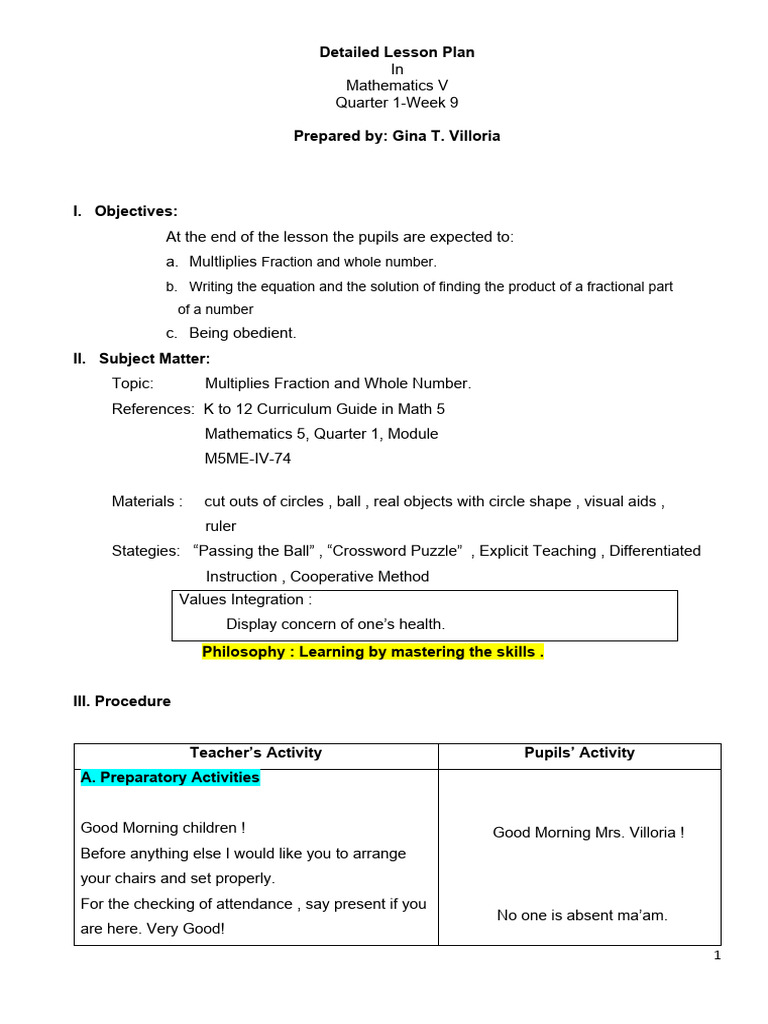 Cot Lesson Plan in Math 5 Q1 | PDF | Area | Lesson Plan