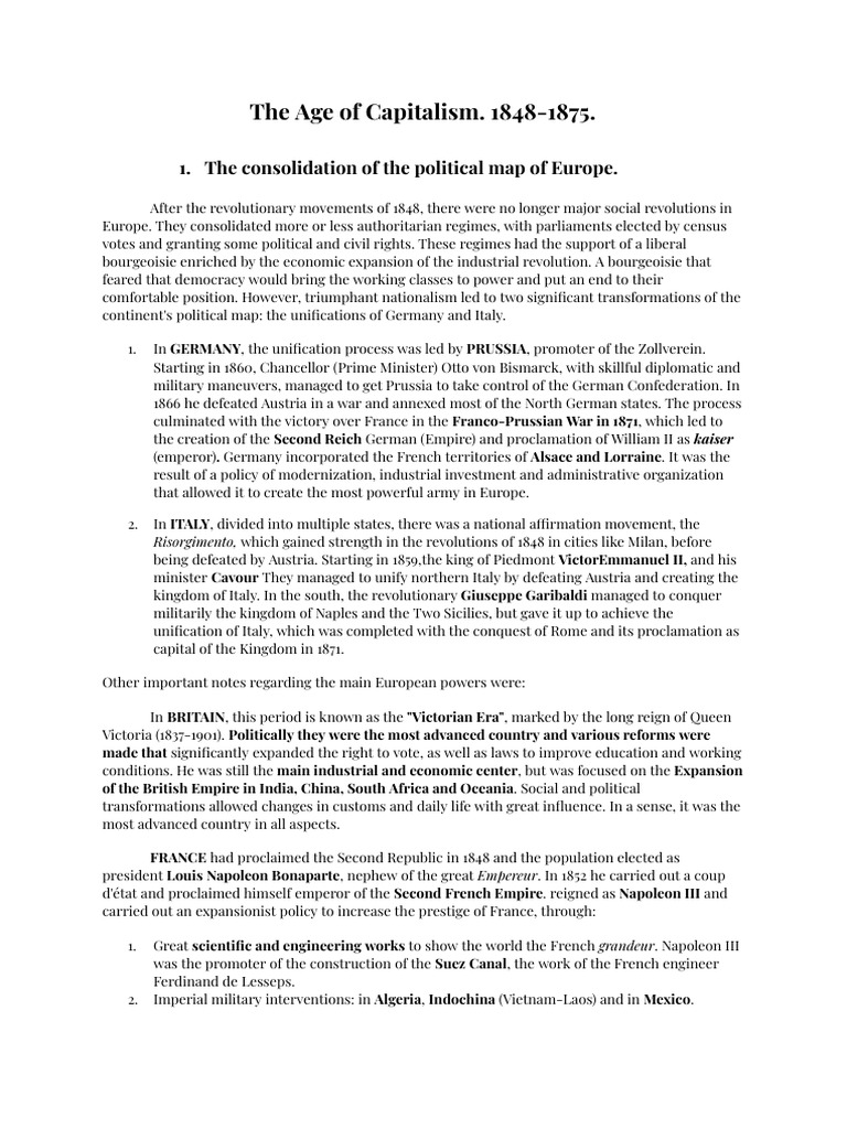 The Age of Capitalism. 1848-1875. | PDF | German Empire | Free Market