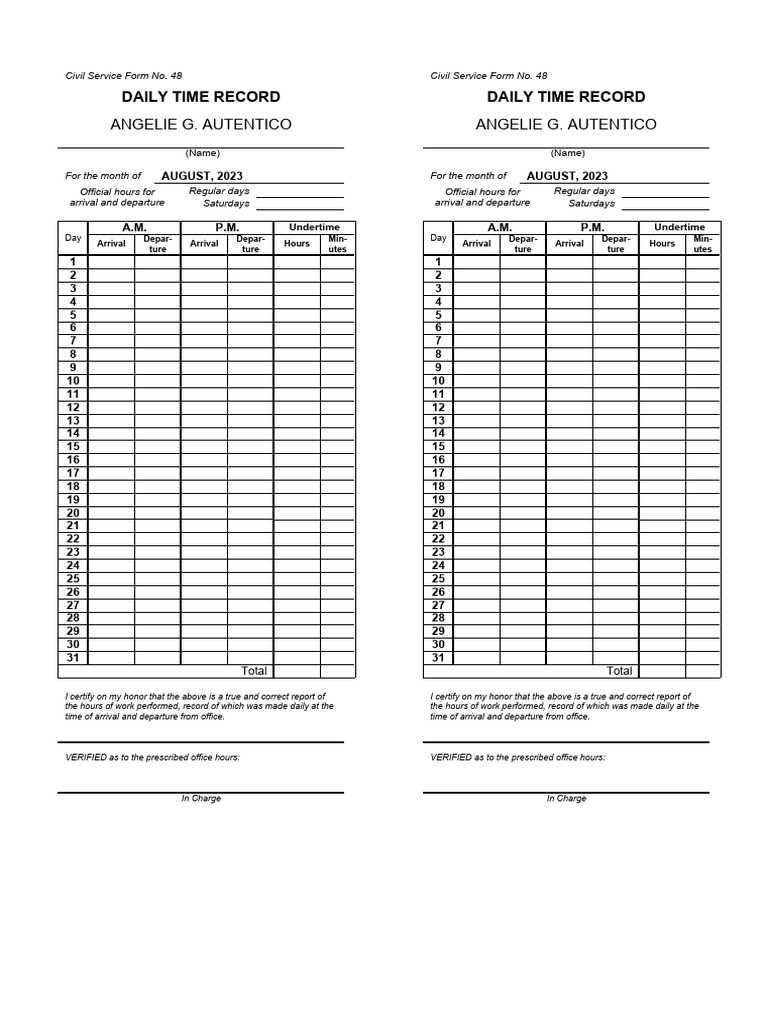 Employee Time Record Form | PDF