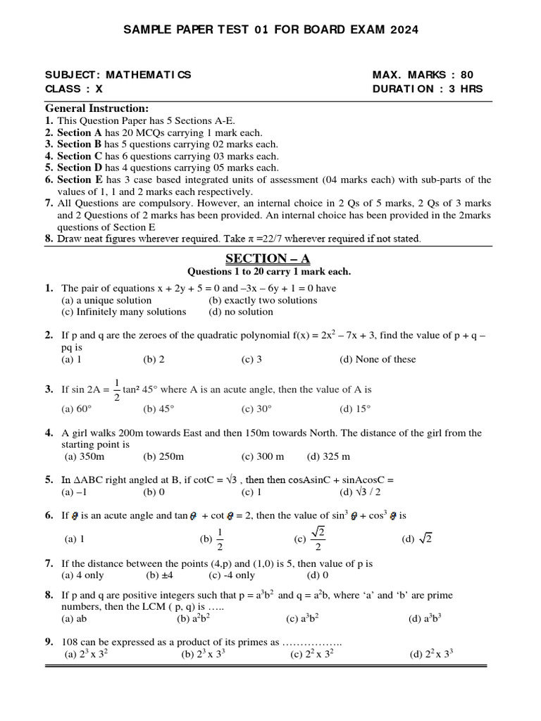 Maths Mock Paper 01 With Solutions | PDF | Circle | Mathematical Objects