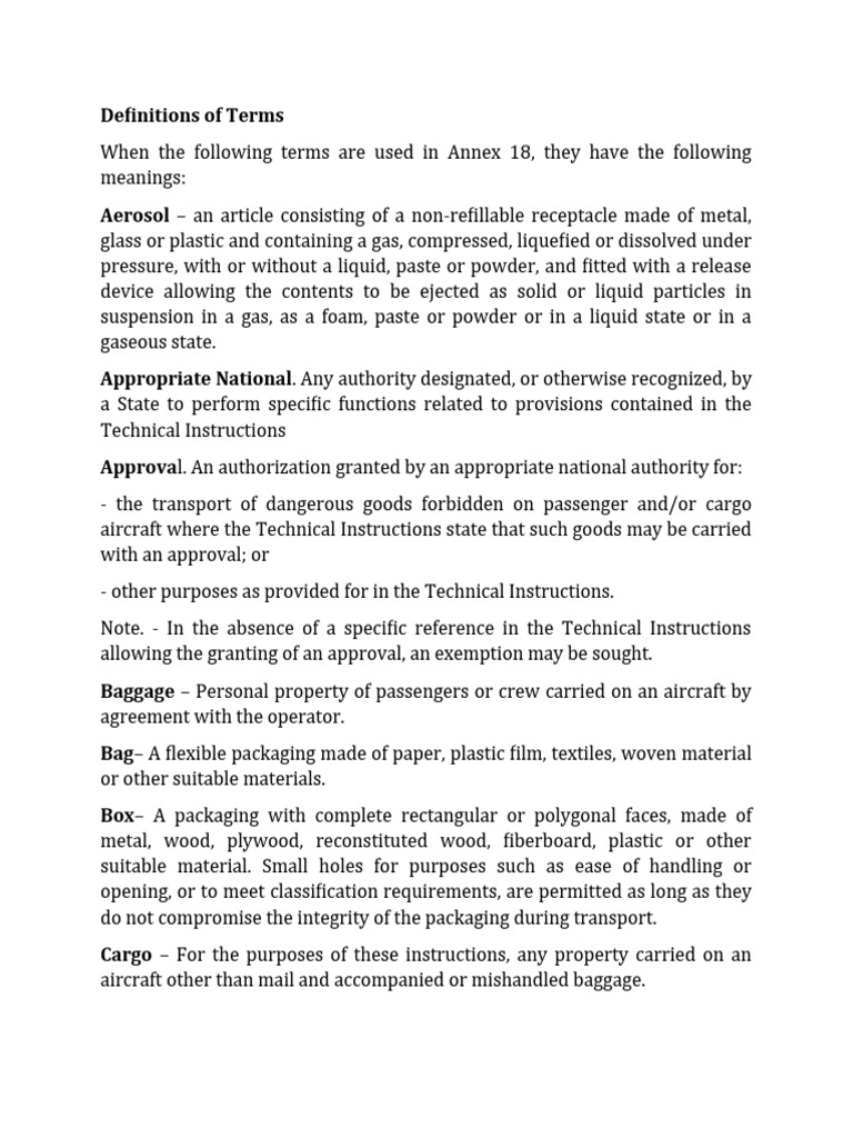 Definition of Terms DGR | PDF | Dangerous Goods | Cargo