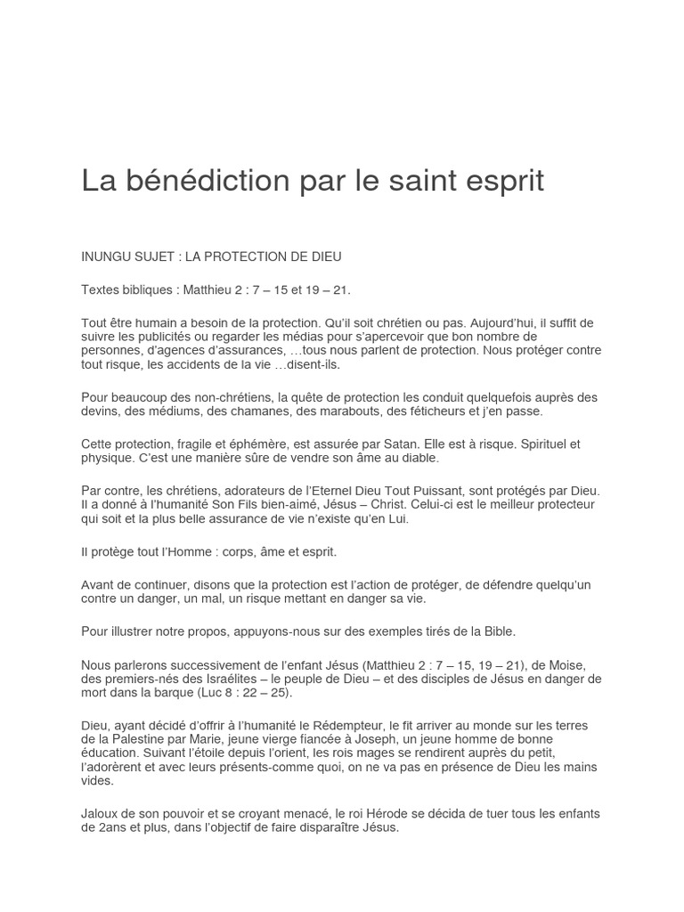 Bénédiction et protection divine selon la Bible | PDF | Jésus | Dieu