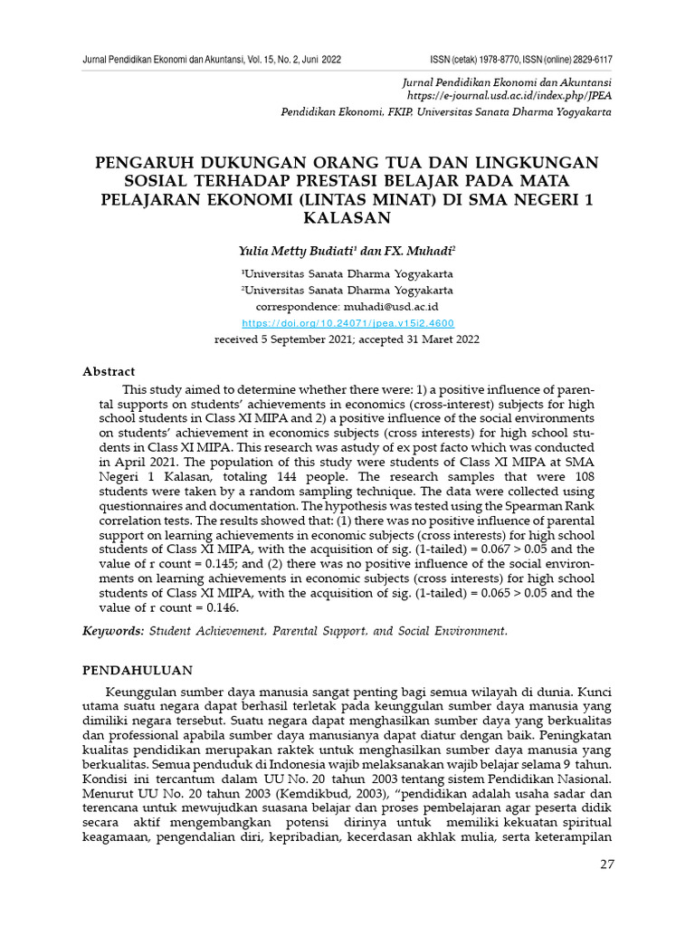 Pengaruh Pendapatan Orang Tua Dan Disiplin Belajar Terhadap Prestasi Belajar Ilmu Pengetahuan ...