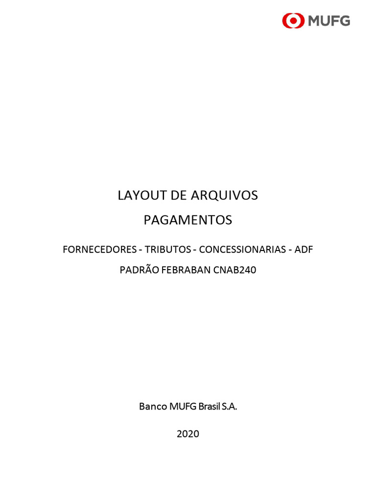 Layout de Arquivos de Pagamentos MUFG | PDF | Acesso a operações ...