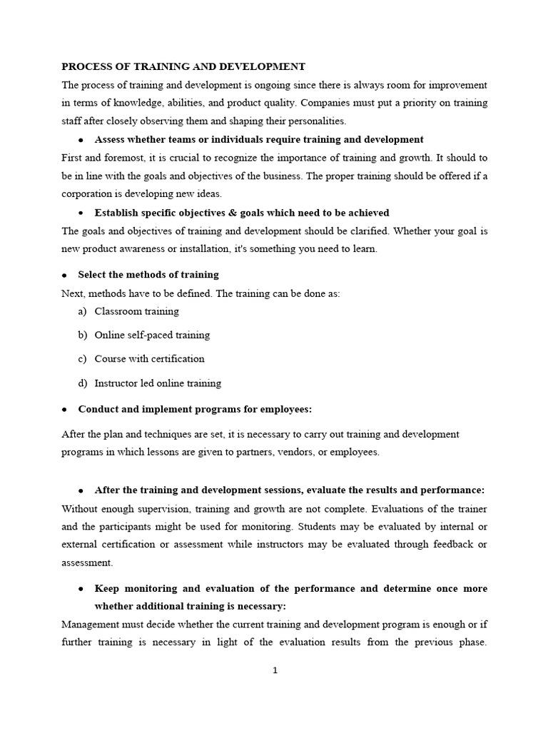 PROCESS OF TRAINING AND DEVELOPMENT | PDF | Goal | Business