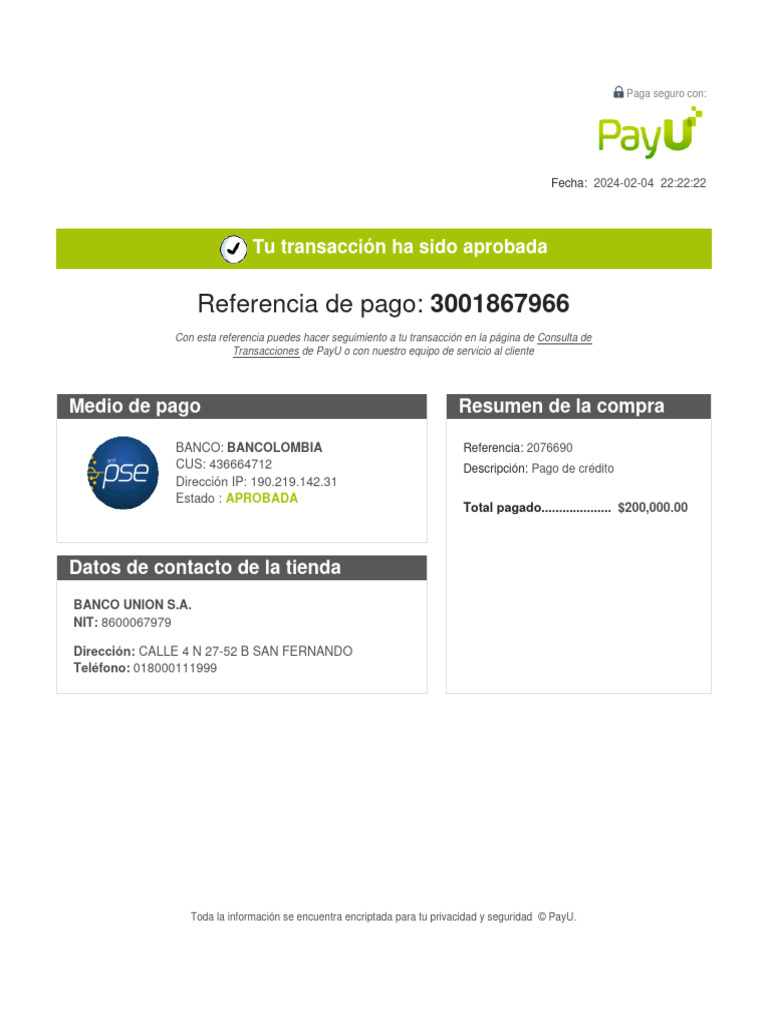 Comprobante de Pago Banco Unión | PDF