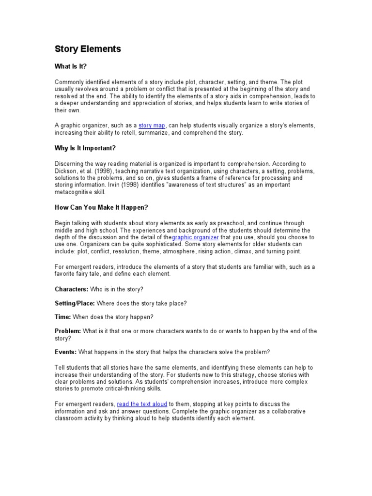 Story Elements | PDF | Reading Comprehension | Educational Psychology