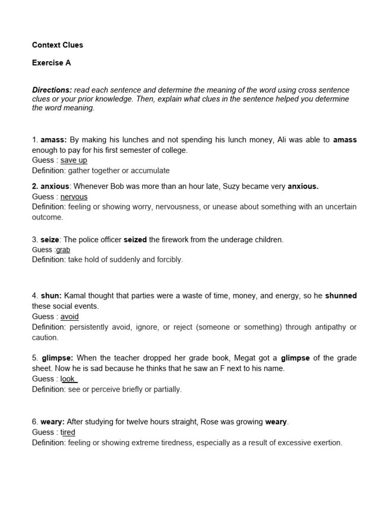 Context Clues Worksheet | PDF | Behavioural Sciences | Psychology