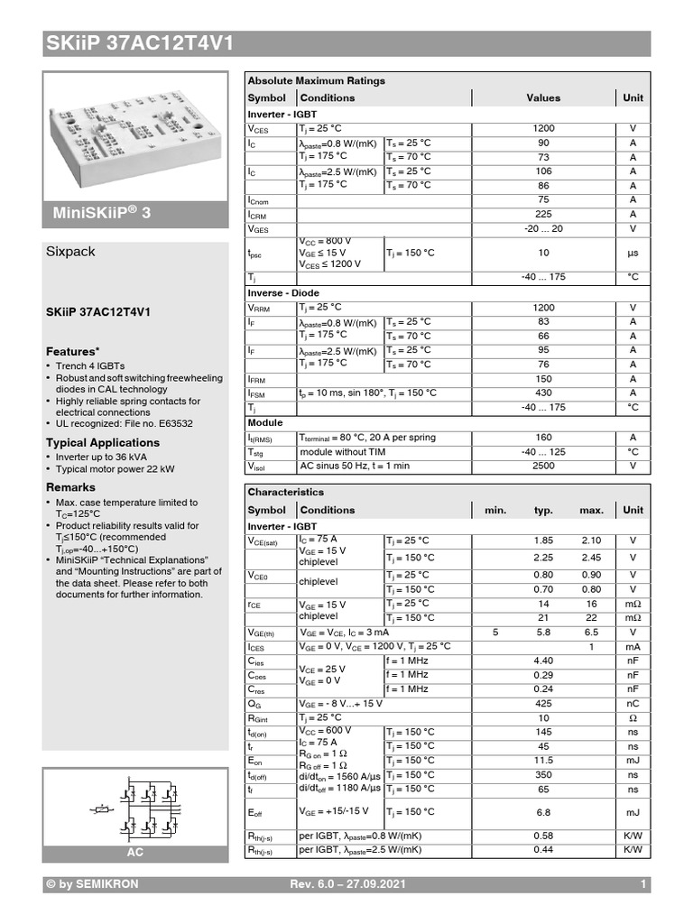 SEMIKRON DataSheet SKiiP 37AC12T4V1 25231480 | PDF | Electrostatic ...
