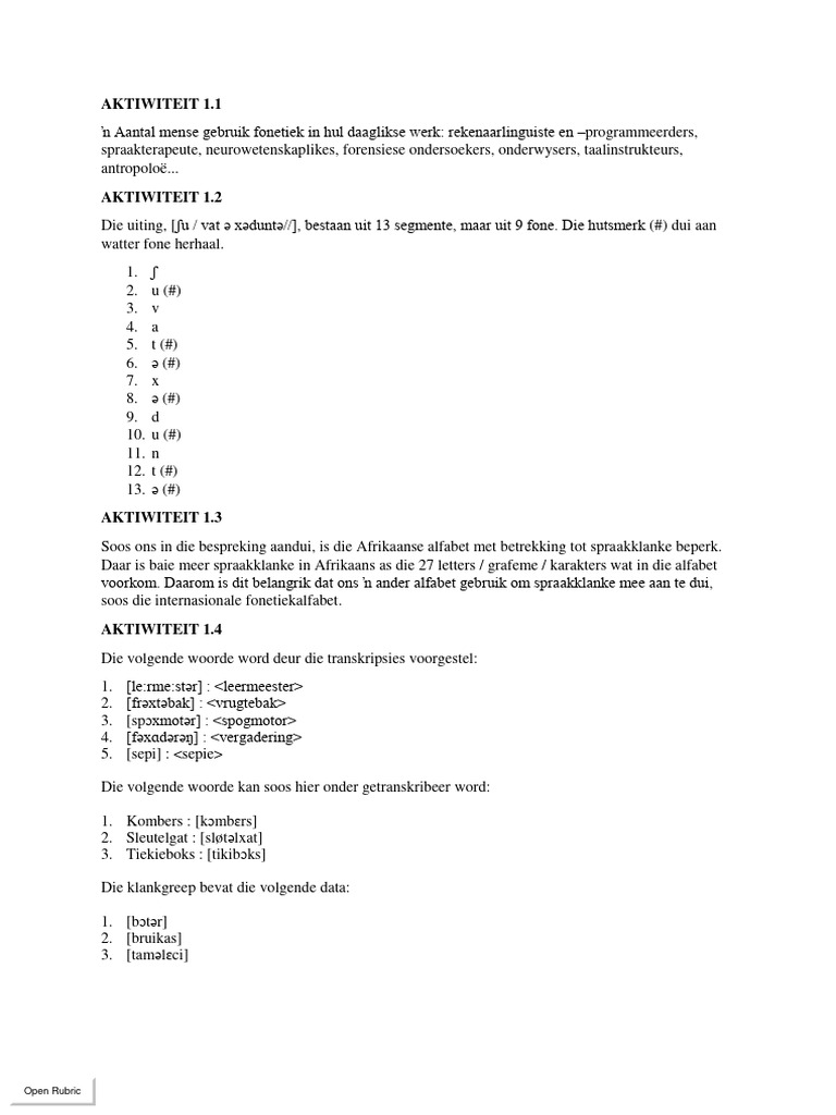 Antwoorde Tot Lesaktiwiteite | PDF