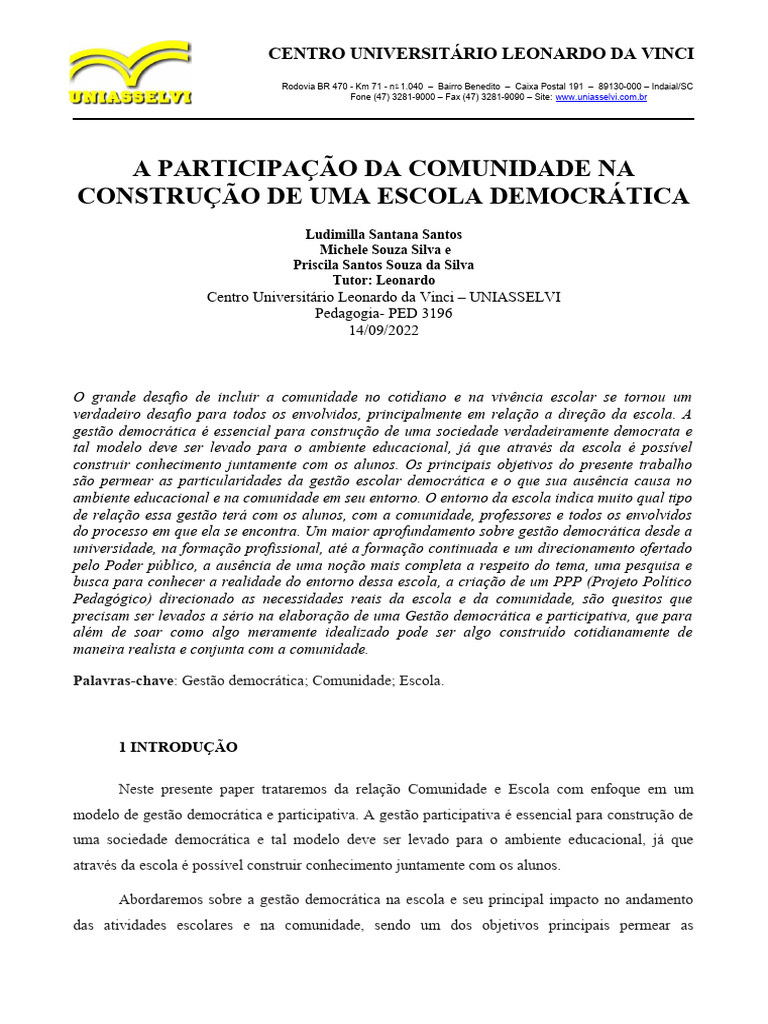 Gestão Democrática na Escola e Comunidade | PDF